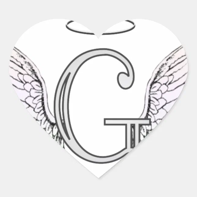 Letter G Initial Monogram with Angel Wings & Halo Heart Sticker | Zazzle