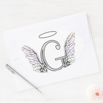 Letter G Initial Monogram with Angel Wings & Halo Oval Sticker | Zazzle