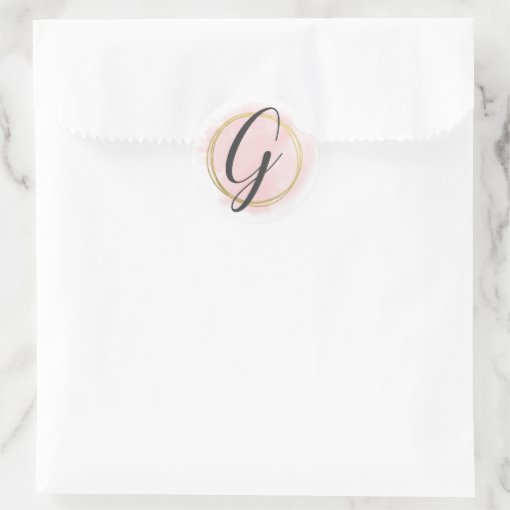 Letter G Monogram Blush Pink Watercolor Gold Chic Classic Round Sticker ...