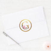 Letter G Monogram Pink Roses Floral & Elegant Gold Classic Round ...