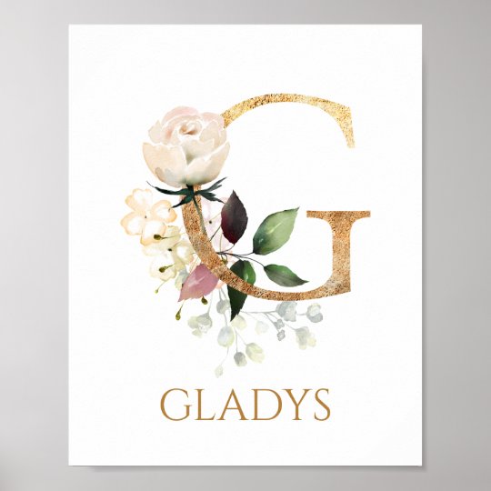Letter G Monogram white cream rose Nursery Poster | Zazzle.com