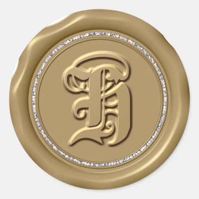 Letter H Diamond Circle GOLD Wax Seal Stickers | Zazzle