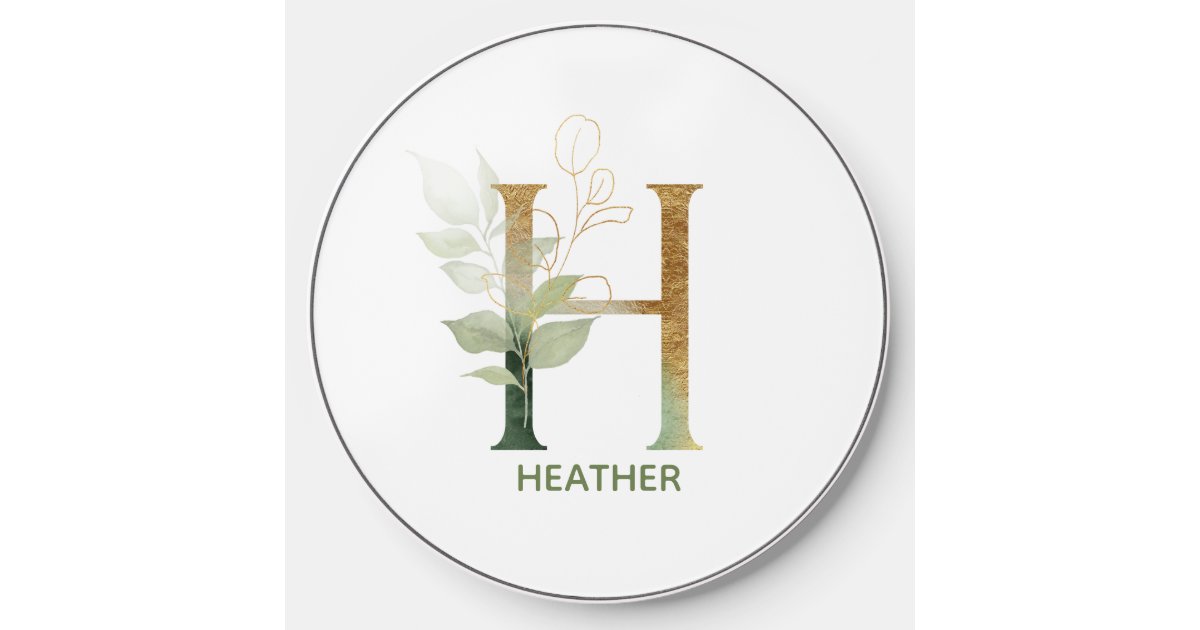 Letter H Elegant Greenery Wireless Charger | Zazzle