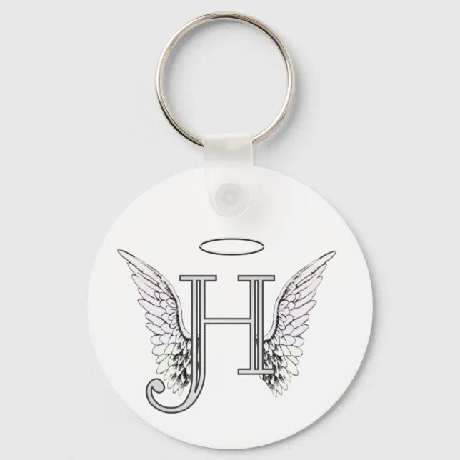 Letter H Initial Monogram with Angel Wings & Halo Keychain | Zazzle
