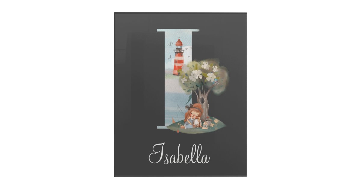 Letter I Girl Fishing Acrylic Art | Zazzle