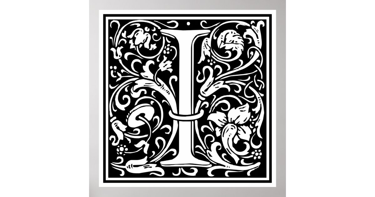 Letter I Medieval Monogram Art Nouveau Poster | Zazzle