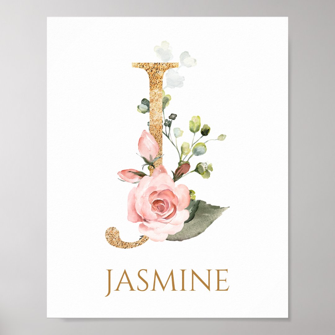Letter I Monogram pink rose Nursery Poster | Zazzle