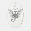 Letter J Initial Monogram with Angel Wings & Halo Ceramic Ornament | Zazzle