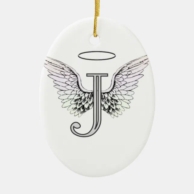 Letter J Initial Monogram with Angel Wings & Halo Ceramic Ornament | Zazzle