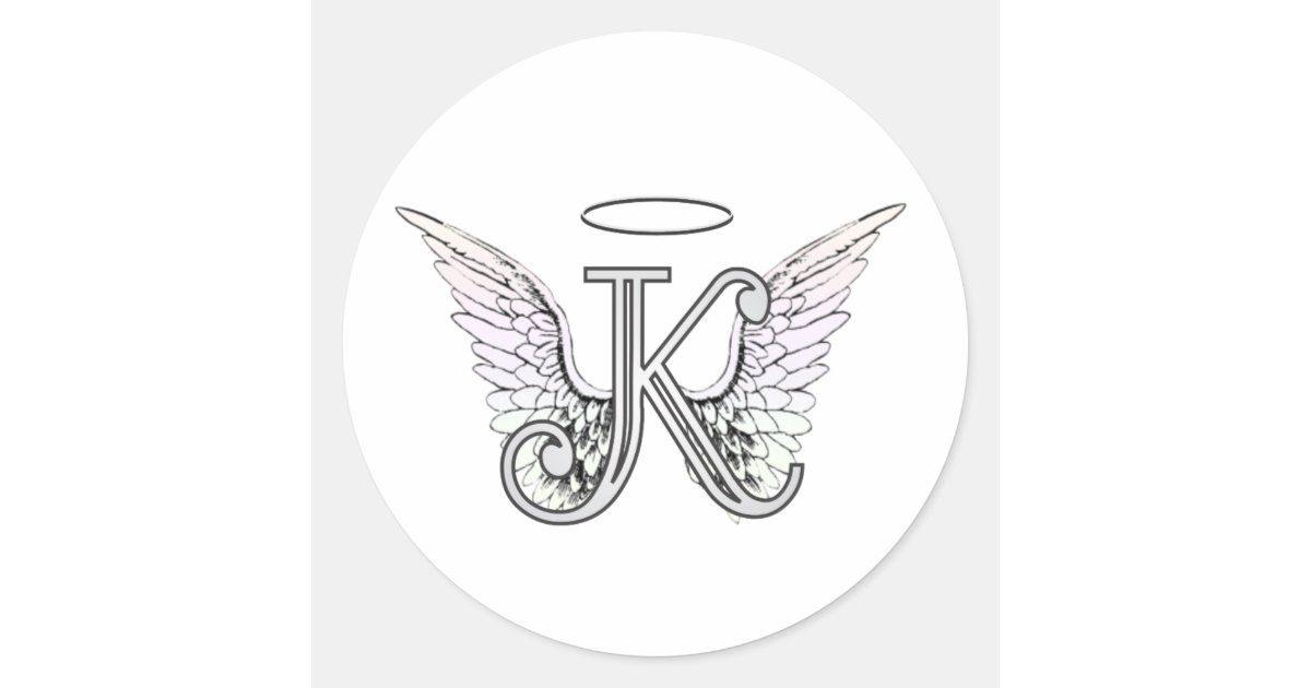 Letter K Initial Monogram with Angel Wings & Halo Classic Round Sticker ...