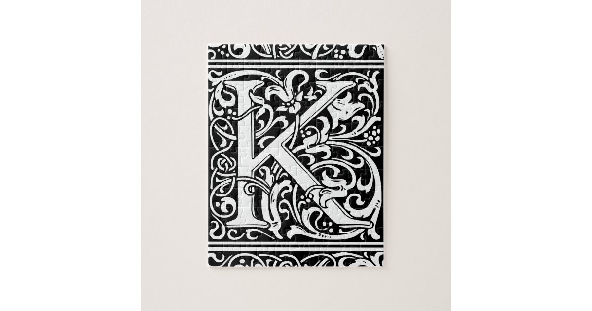 Letter K Medieval Monogram Art Nouveau Jigsaw Puzzle | Zazzle