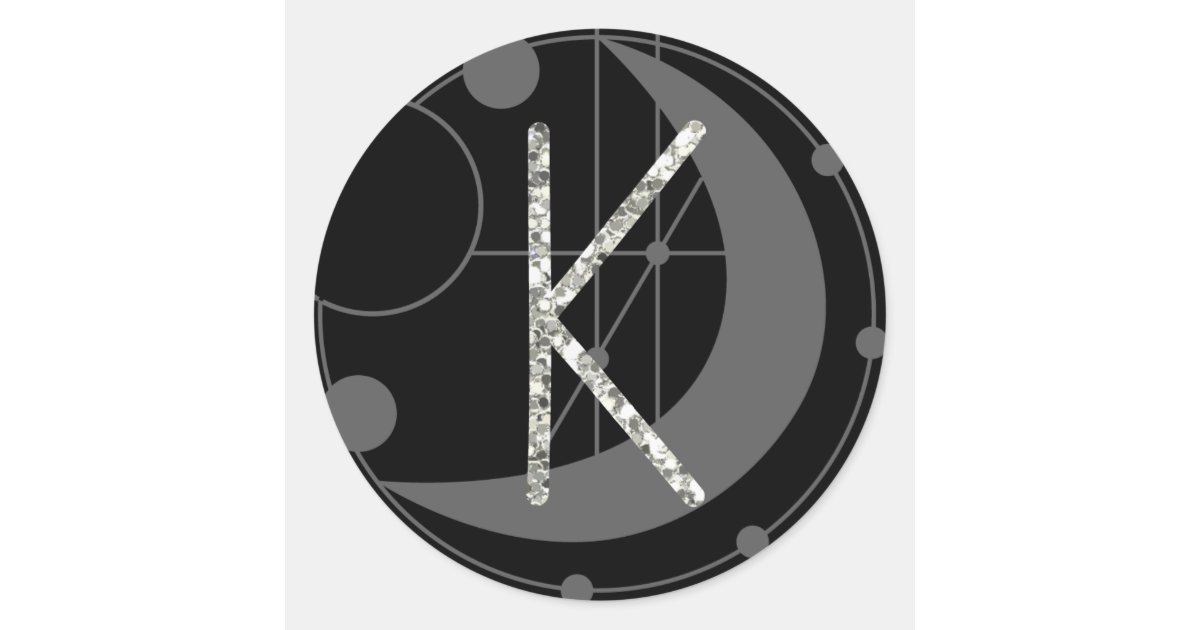 Letter K Rune Runic Monogram Geometric Moon Black Classic Round Sticker ...