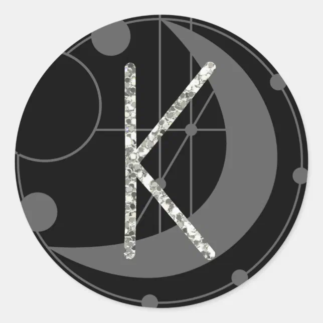 Letter K Rune Runic Monogram Geometric Moon Black Classic Round Sticker ...