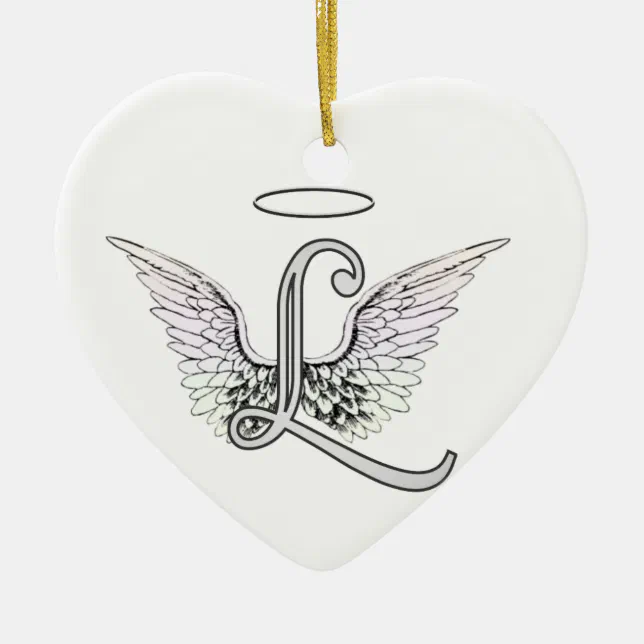 Letter L Initial Monogram with Angel Wings & Halo Ceramic Ornament | Zazzle