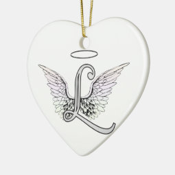 Letter L Initial Monogram with Angel Wings & Halo Ceramic Ornament | Zazzle