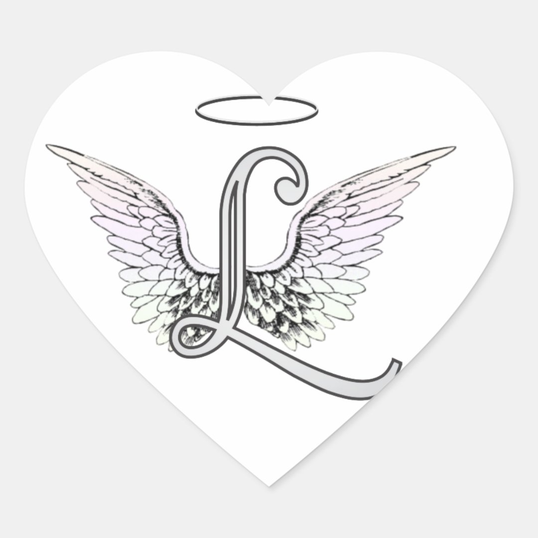 Letter L Initial Monogram with Angel Wings & Halo Heart Sticker | Zazzle