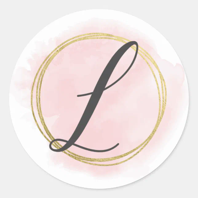 Letter L Monogram Blush Pink Watercolor Gold Chic Classic Round Sticker ...