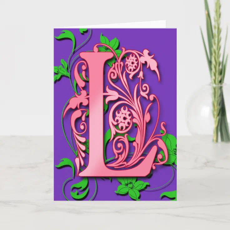 Letter L Monogram Initial on Pink Purple Cards | Zazzle