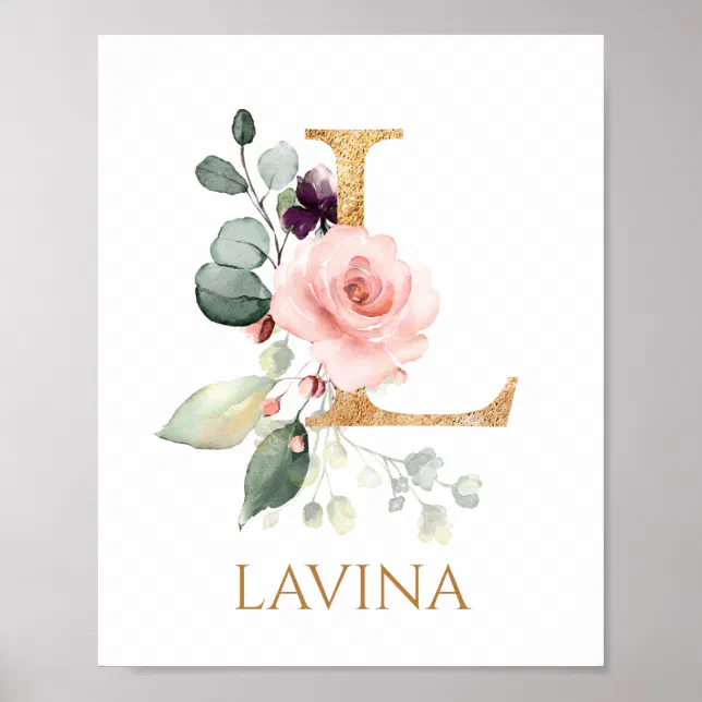 Letter L Monogram pink rose Nursery Poster | Zazzle