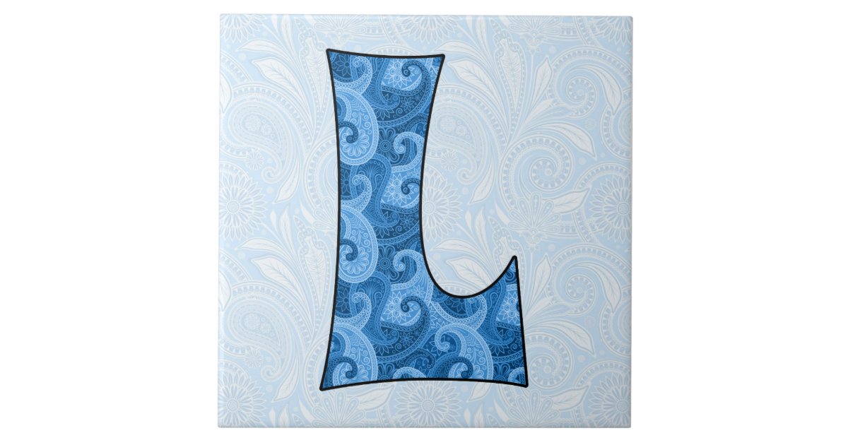 Letter L - Monogrammed Blue Paisley 6 inch Tile | Zazzle