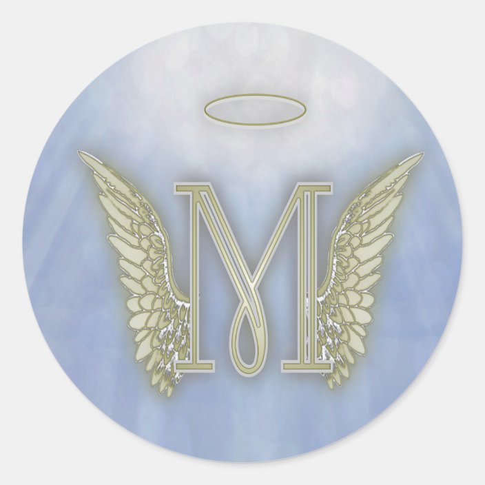 Letter M Angel Monogram Classic Round Sticker | Zazzle.com