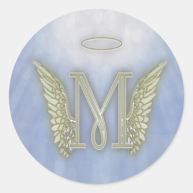 Letter M Angel Monogram Classic Round Sticker | Zazzle