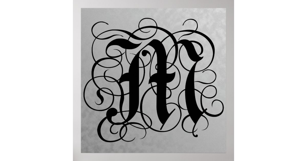 Letter M, Gothic Monogram Black Poster | Zazzle