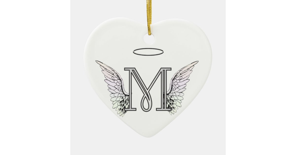 Letter M Initial Monogram with Angel Wings & Halo Ceramic Ornament | Zazzle