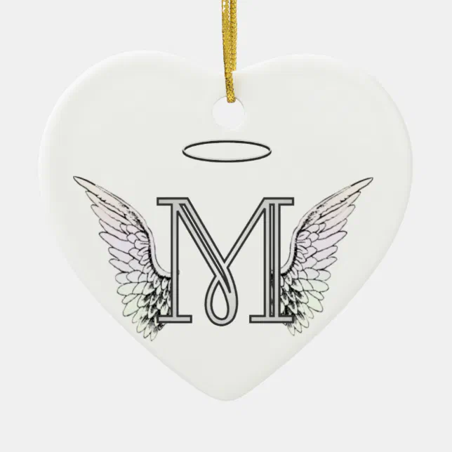 Letter M Initial Monogram with Angel Wings & Halo Ceramic Ornament | Zazzle