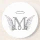 Letter M Initial Monogram with Angel Wings & Halo Coaster | Zazzle
