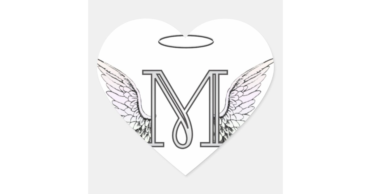 Letter M Initial Monogram with Angel Wings & Halo Heart Sticker | Zazzle