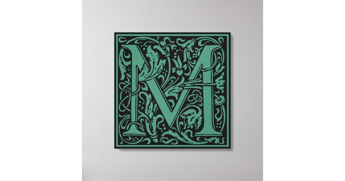 Letter M Medieval Monogram Art Nouveau Canvas Print | Zazzle