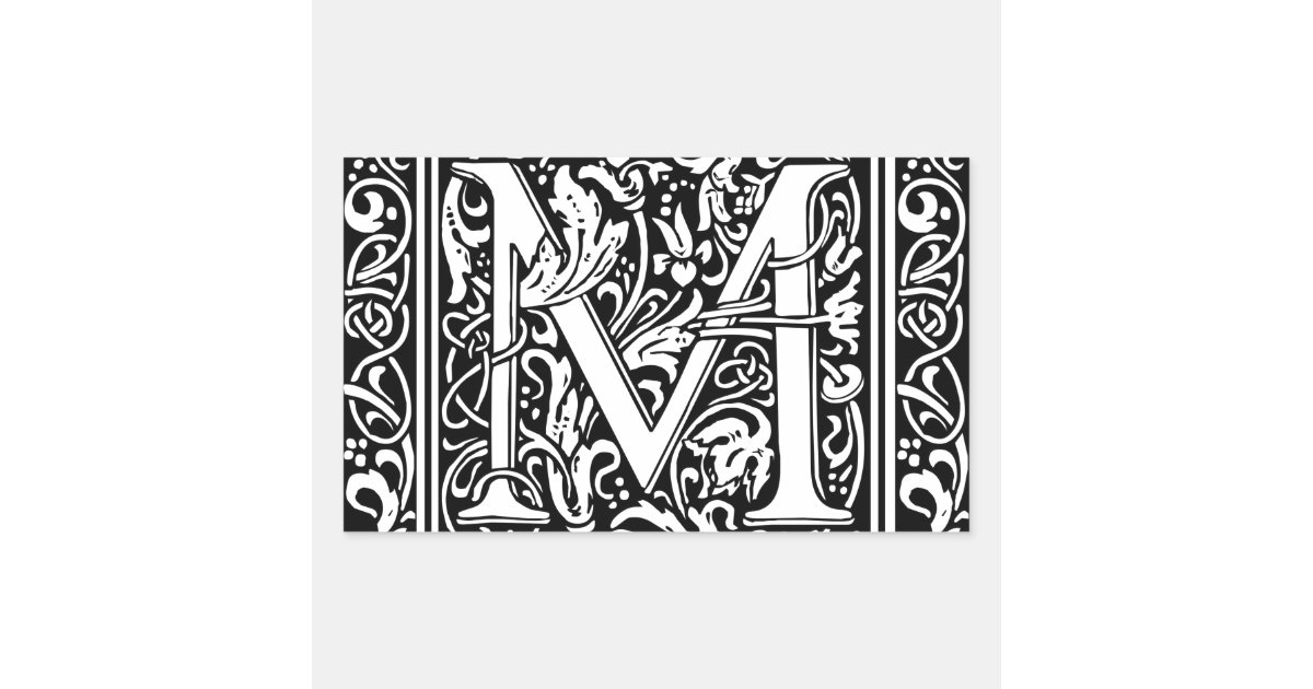 Letter M Medieval Monogram Art Nouveau Rectangular Sticker | Zazzle