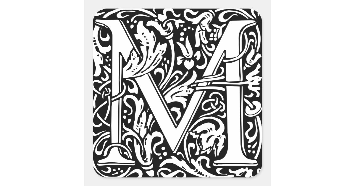 Letter M Medieval Monogram Art Nouveau Square Sticker | Zazzle