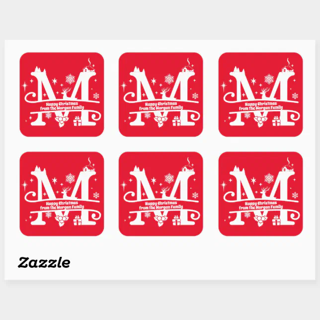 Letter M Monogram Initial Family Name Greeting Square Sticker | Zazzle