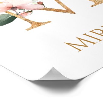 Letter M Monogram Pink Peach rose Nursery Poster | Zazzle