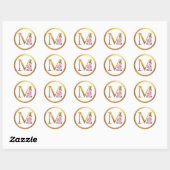 Letter M Monogram Pink Roses Floral & Elegant Gold Classic Round ...