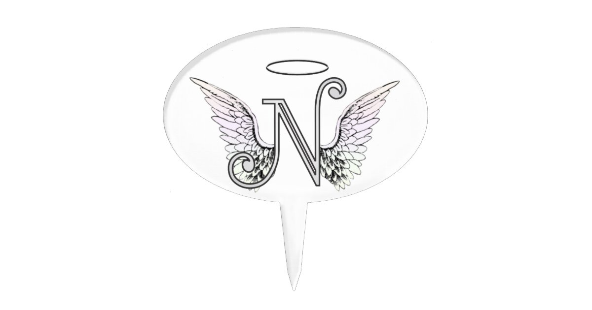 Letter N Initial Monogram with Angel Wings & Halo Cake Topper | Zazzle