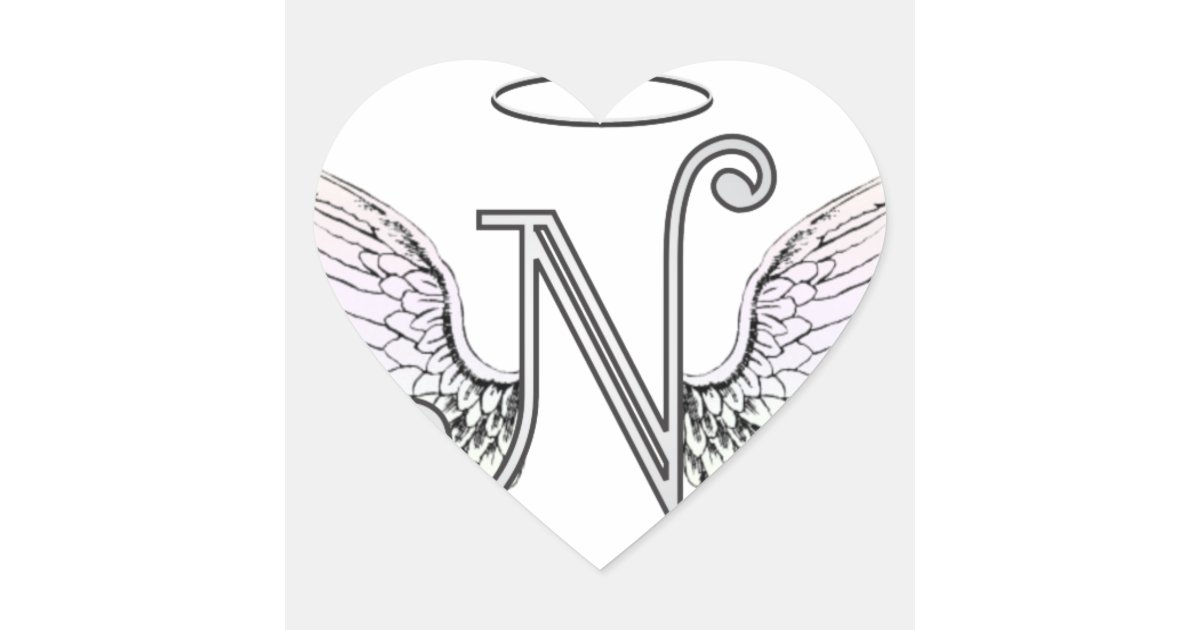 Letter N Initial Monogram with Angel Wings & Halo Heart Sticker | Zazzle