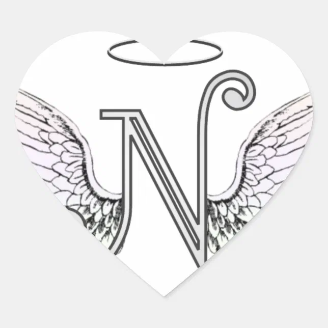 Letter N Initial Monogram with Angel Wings & Halo Heart Sticker | Zazzle