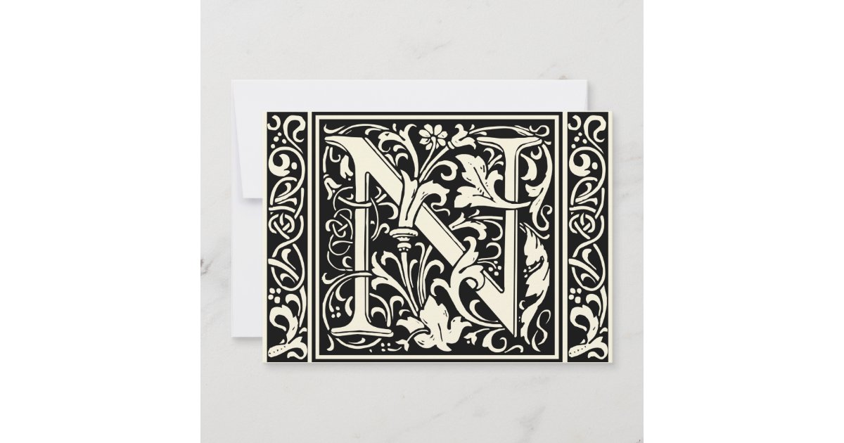 Letter N Medieval Monogram Art Nouveau Invitation | Zazzle