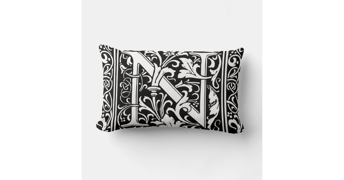 Letter N Medieval Monogram Art Nouveau Lumbar Pillow | Zazzle