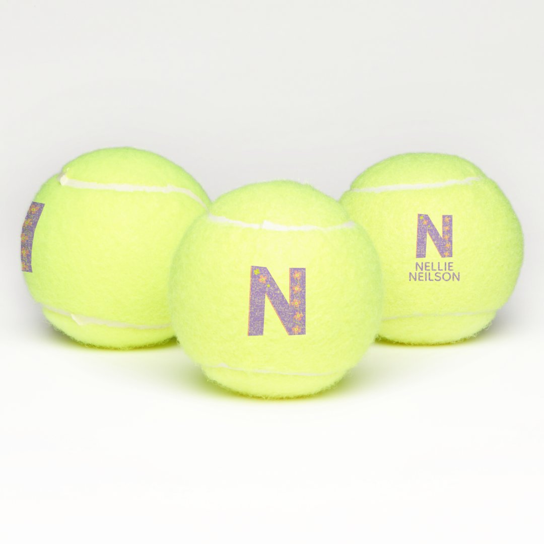 Letter N monogram girls personalized purple Tennis Balls | Zazzle