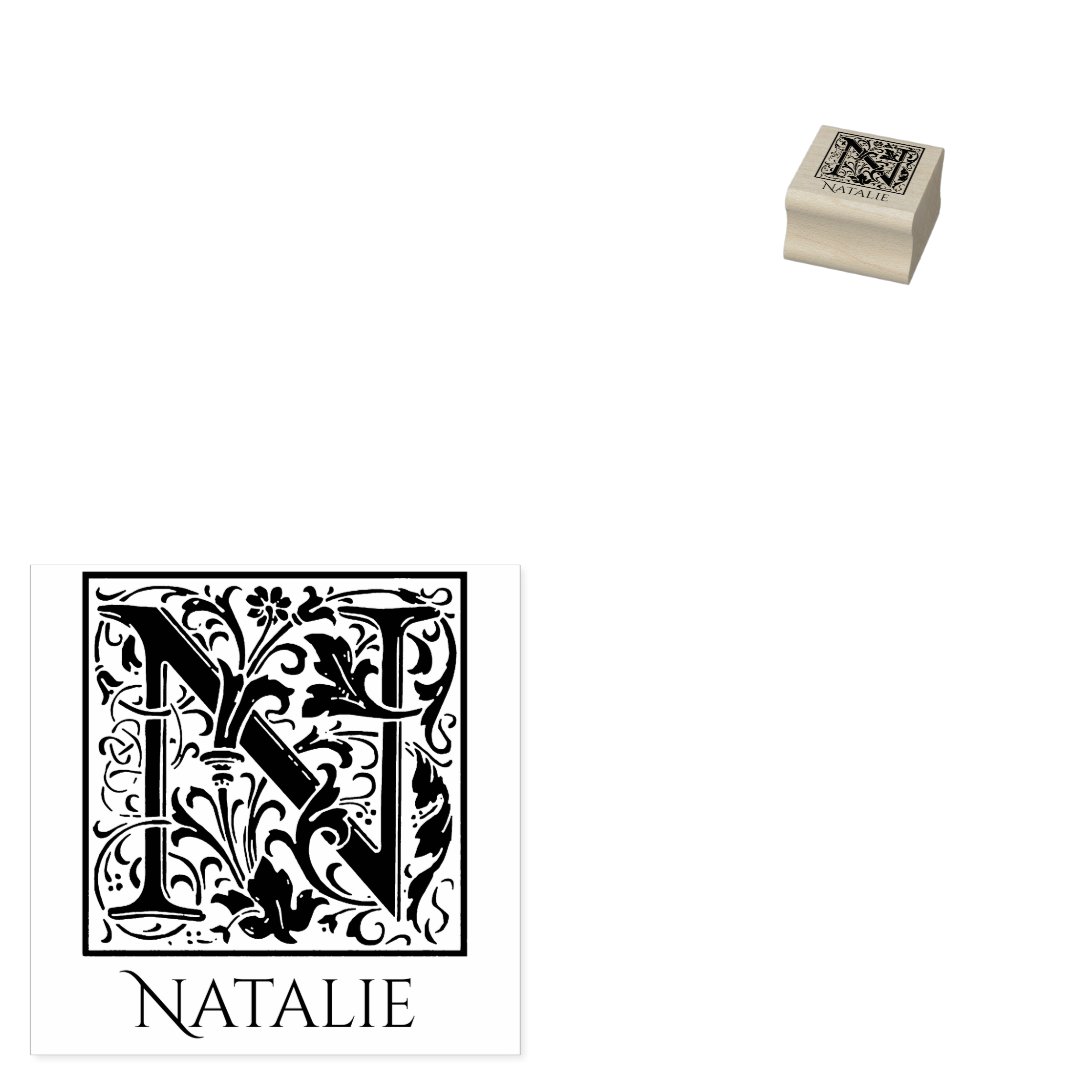 Letter N Vintage First Letter Personalized Rubber Stamp | Zazzle