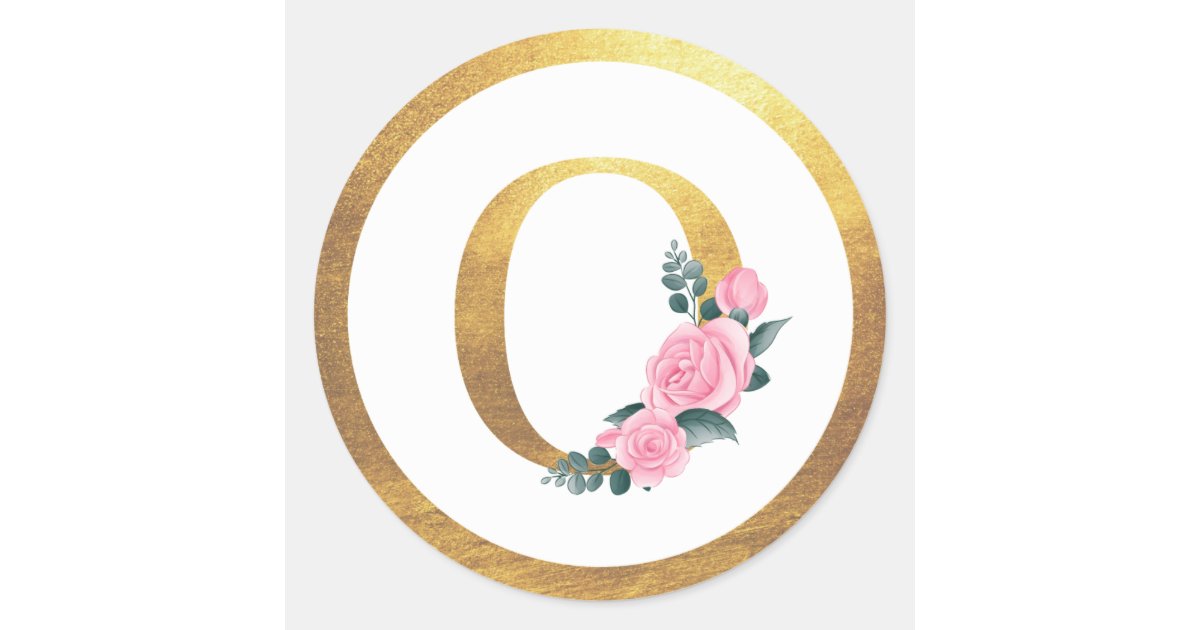 Letter O Monogram Pink Roses Floral & Elegant Gold Classic Round ...