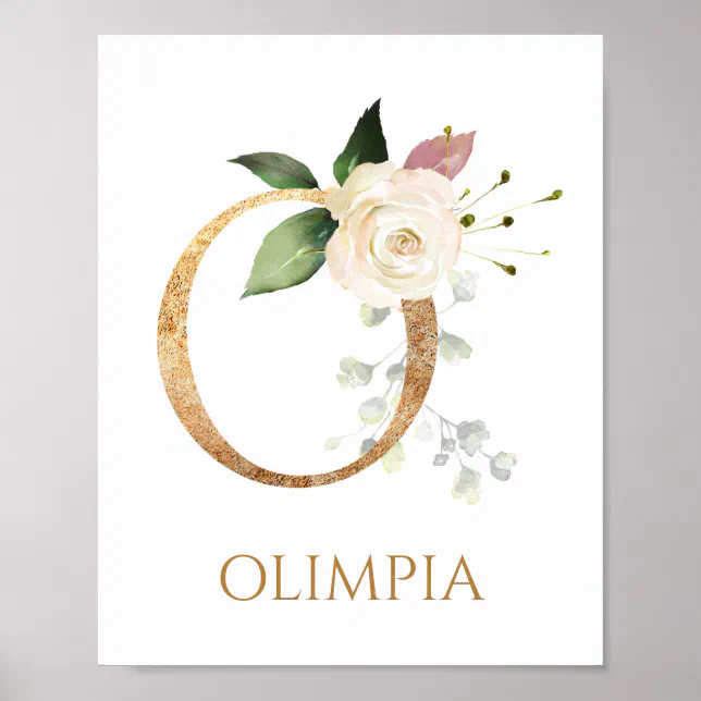 Letter O Monogram white cream rose Nursery Poster | Zazzle