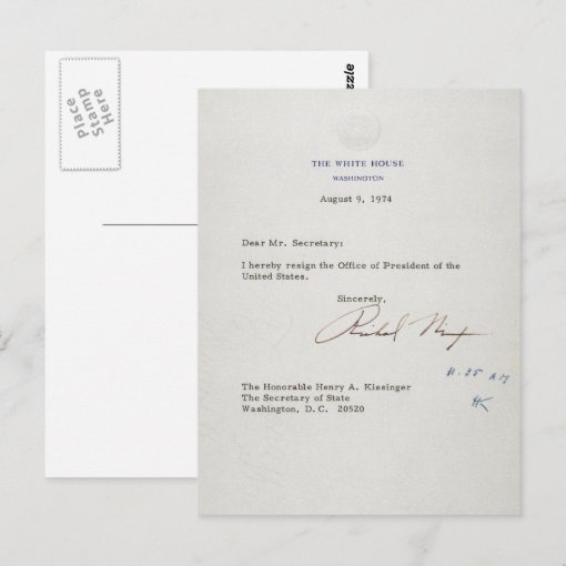Letter of Resignation of Richard M. Nixon 1974 Postcard | Zazzle