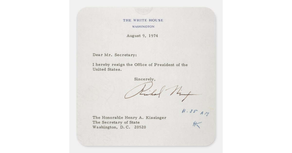 Letter of Resignation of Richard M. Nixon 1974 Square Sticker | Zazzle