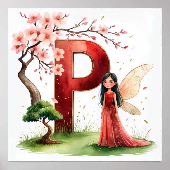 Letter P Bonsai Tree Fairy Poster Japanese Garden | Zazzle