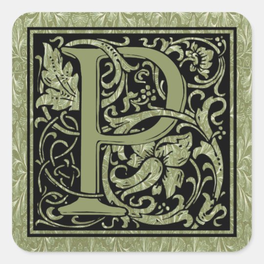 Letter P First Letter Monogram Square Sticker | Zazzle.com